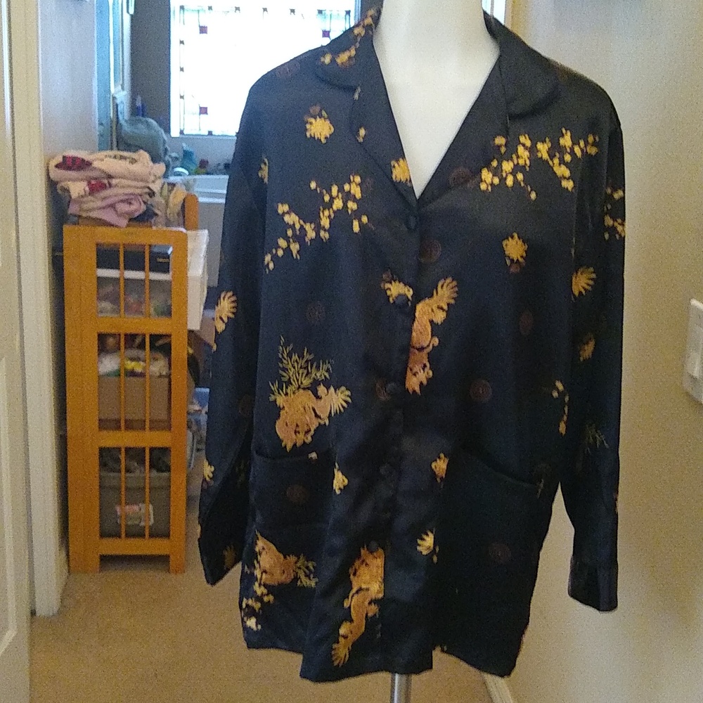 Vintage La Fleur Lingerie Black & Dragon & Floral Pri… - Gem